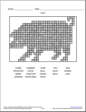 Word Search: Farm – Abcteach