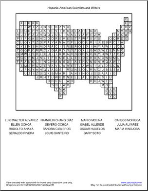 Word Search: Hispanic-American Writers and Scientists – Abcteach