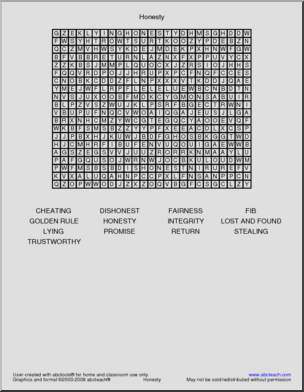 Word Search: Honesty – Abcteach