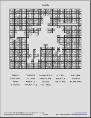 Word Search: Knights – Abcteach