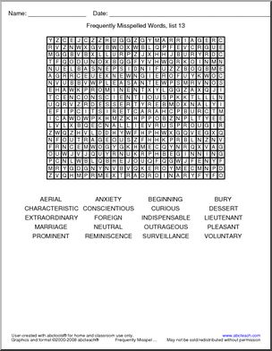 Frequently Misspelled Words (list 10) Spelling Set – Abcteach