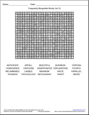 Frequently Misspelled Words (list 2) Crossword – Abcteach