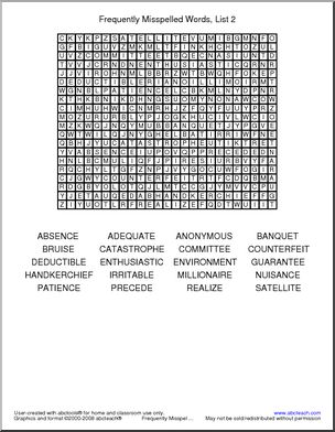 Frequently Misspelled Words (list 6) Circle and Spell – Abcteach