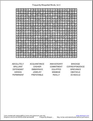 Frequently Misspelled Words (list 3) Word Search – Abcteach