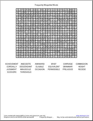 Frequently Misspelled Words (list 4) Word Search – Abcteach