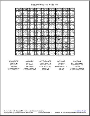 Frequently Misspelled Words (list 6) Word Search – Abcteach