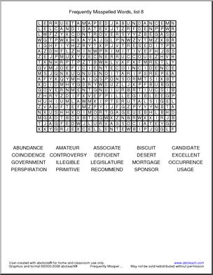 Frequently Misspelled Words (list 8) Word Search – Abcteach