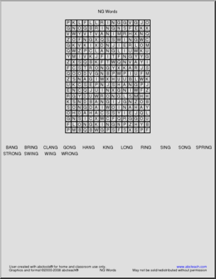 “ng” Words Word Search – Abcteach