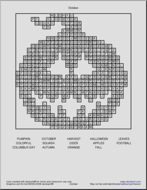 Word Search: October – Abcteach