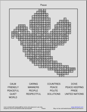 Word Search: Peace – Abcteach