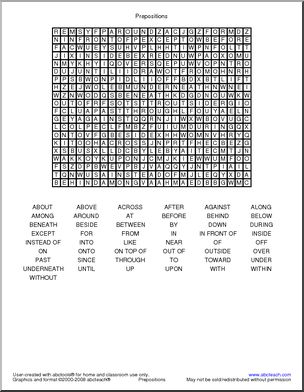 Prepositions Word Search – Abcteach