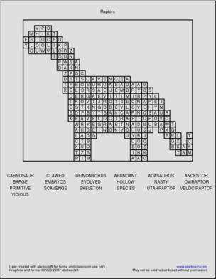 Word Search: Raptors – Abcteach