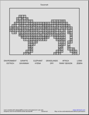 Word Search: Savannah – Abcteach