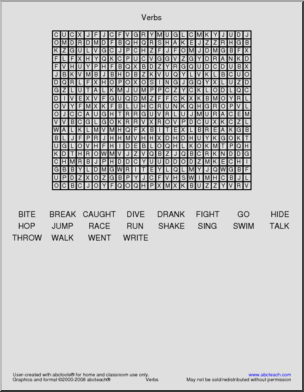 Verbs Word Search – Abcteach