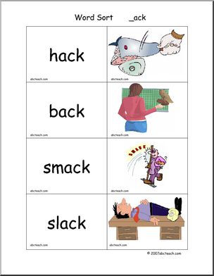 -ack Words’ Word Sort Center – Abcteach