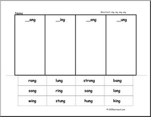 Phonics & Spelling (_ang/_ing/_ong/_ung)’ Word Sort – Abcteach