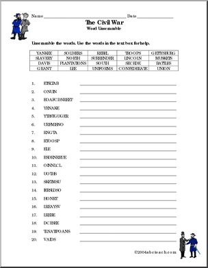 Unscramble the Words: Civil War – Abcteach