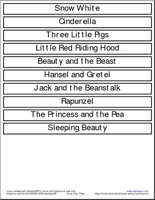 Fairy Tale Titles (medium strips) Word Wall – Abcteach