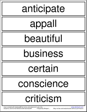 Frequently Misspelled Words (list 6) Missing Letters – Abcteach