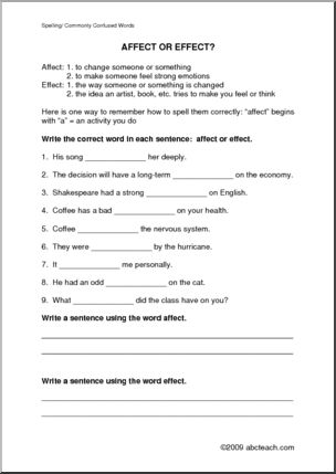 Spelling – Affect or Effect? Worksheet – Abcteach