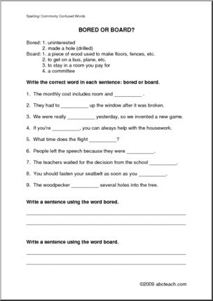 Spelling – Bored or Board? Worksheet – Abcteach