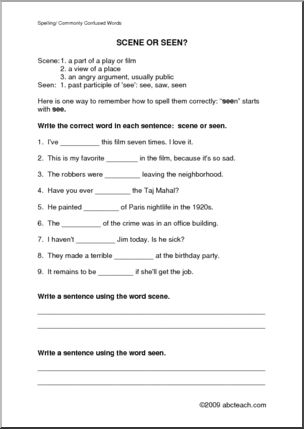 Spelling – Scene or Seen? Worksheet – Abcteach