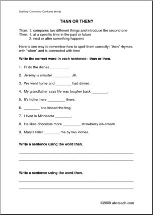 Spelling – Than or Then? Worksheet – Abcteach