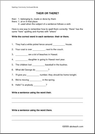 Spelling – There or Their? Worksheet – Abcteach