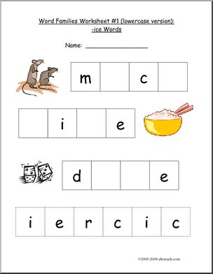 -ICE Word Family Worksheet – Abcteach