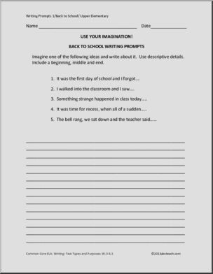 Writing Prompts: Back to School – Personal Narrative (upper elem ...
