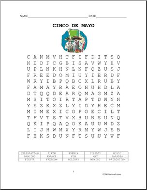 Word Search: Cinco de Mayo – Abcteach