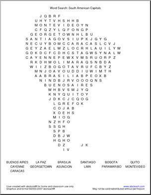 Word Search: South American Countries – Abcteach