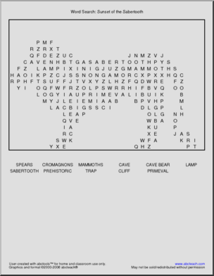 Sunset of the Sabertooth Word Search – Abcteach
