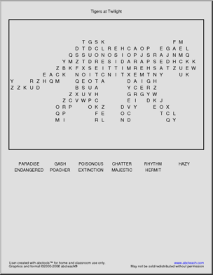 Tigers at Twilight Word Search – Abcteach