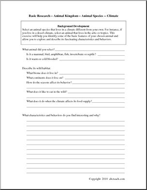 Basic Research for Animals and Climate (upper/middle/high) Writing ...