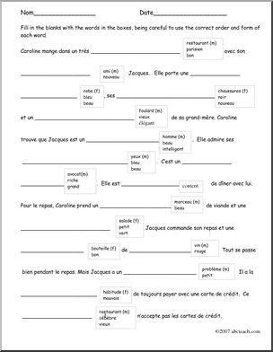 French: Worksheet AdjectifsÃ³ordre et accord – Abcteach