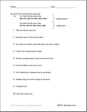 Worksheet: Do, Does, Did (ESL) – Abcteach