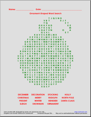 Ornament-Shaped (color) Word Search – Abcteach