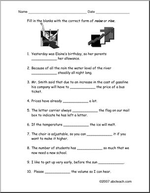 Worksheet: Raise or Rise? (ESL) – Abcteach