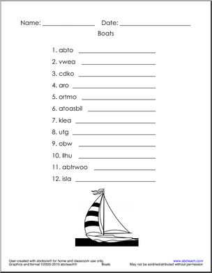 Word Unscramble: Boat/Sailing Theme (primary) – Abcteach