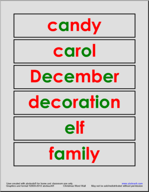 Christmas (vowels highlighted) Word Wall – Abcteach
