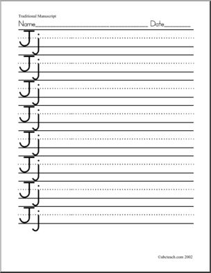 Handwriting Practice: Jj – Manuscript (ZB-Style Font) – Abcteach