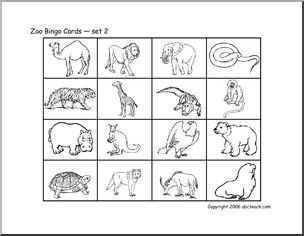 Bingo Cards: Zoo (set 2) (b/w) – Abcteach